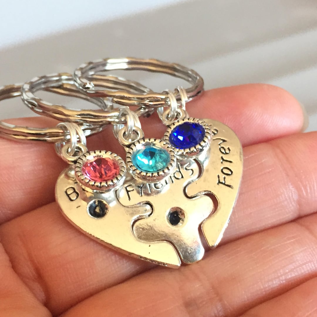 BFF Keychain Set of Three, Birthstone Keyring, Best Friends Forever Set ...