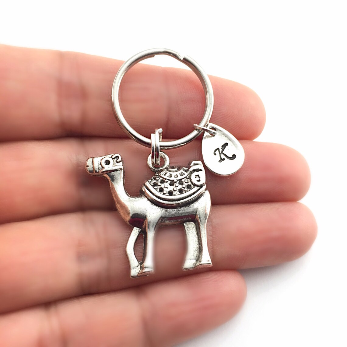 Camel Keychain With Initial Silver Camel Keyring or Purse - Etsy