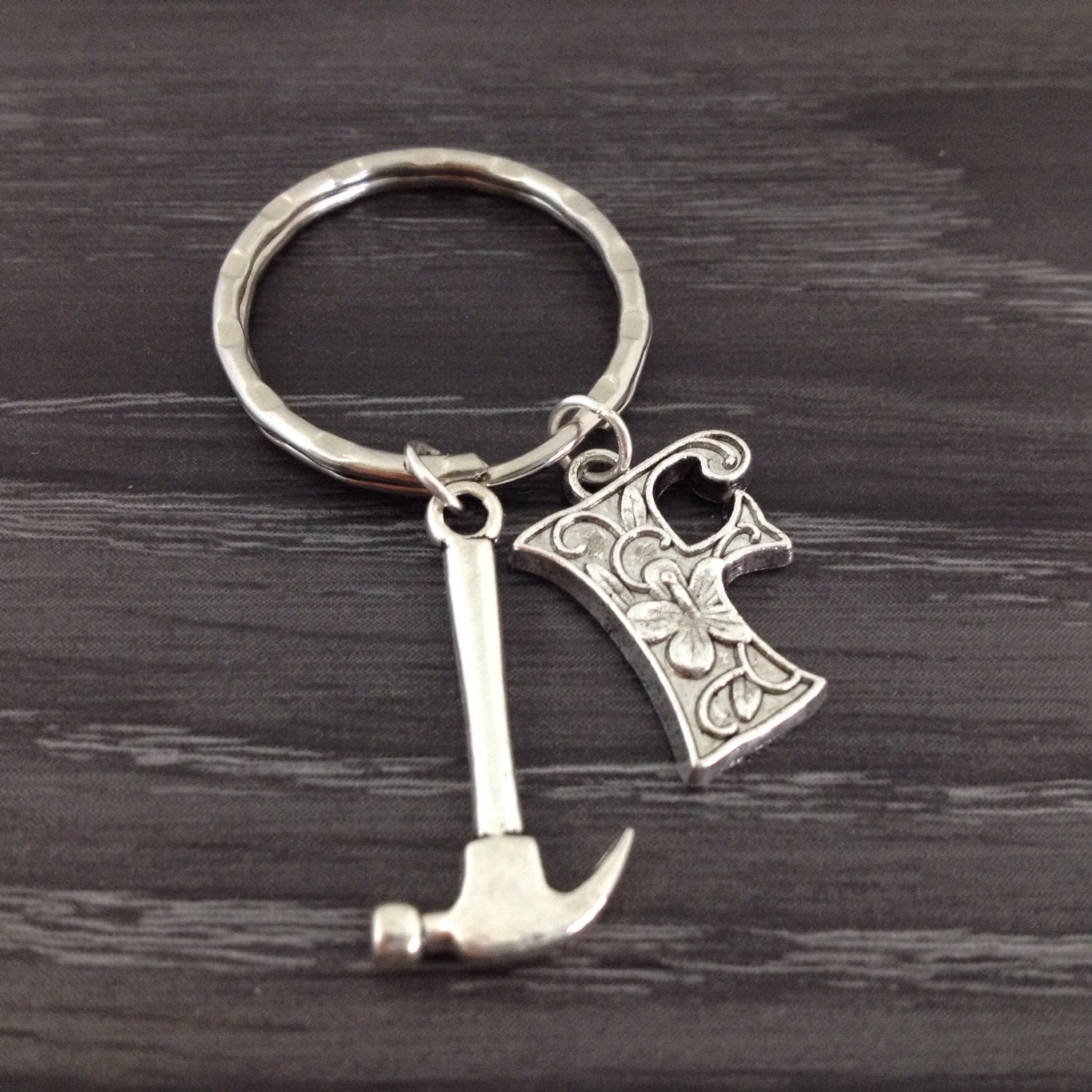 Initial Hammer Keychain Initial Keychain Hammer Key Ring - Etsy