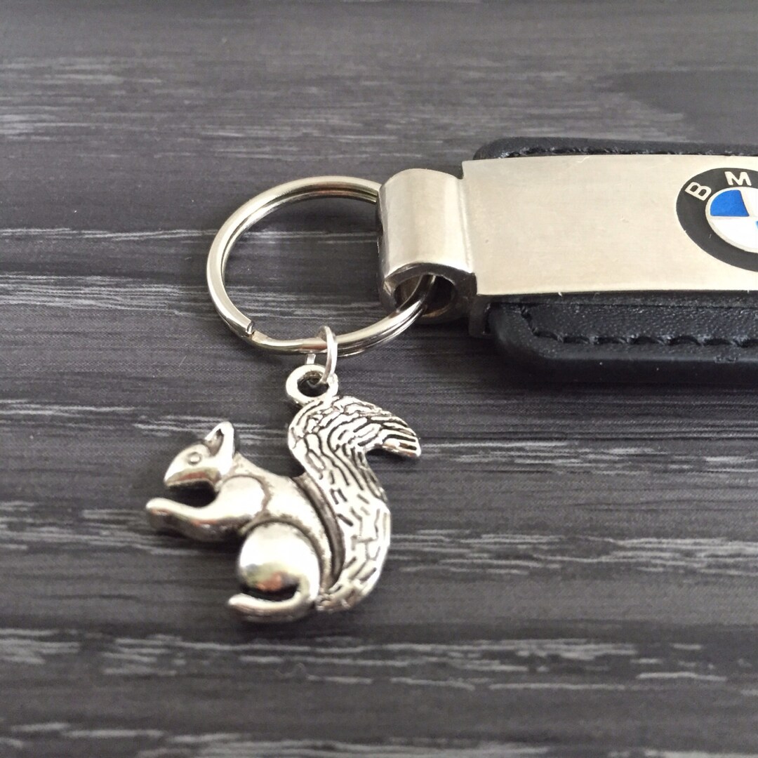3D Squirrel Keychain, Silver Squirrel Charm Keyring or Purse Charm ...