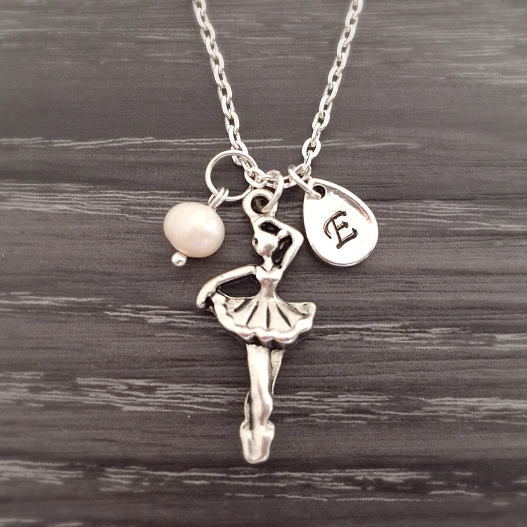 Ballerina Necklace Sterling Silver Plated, Birthstone and Initial, 3D ...