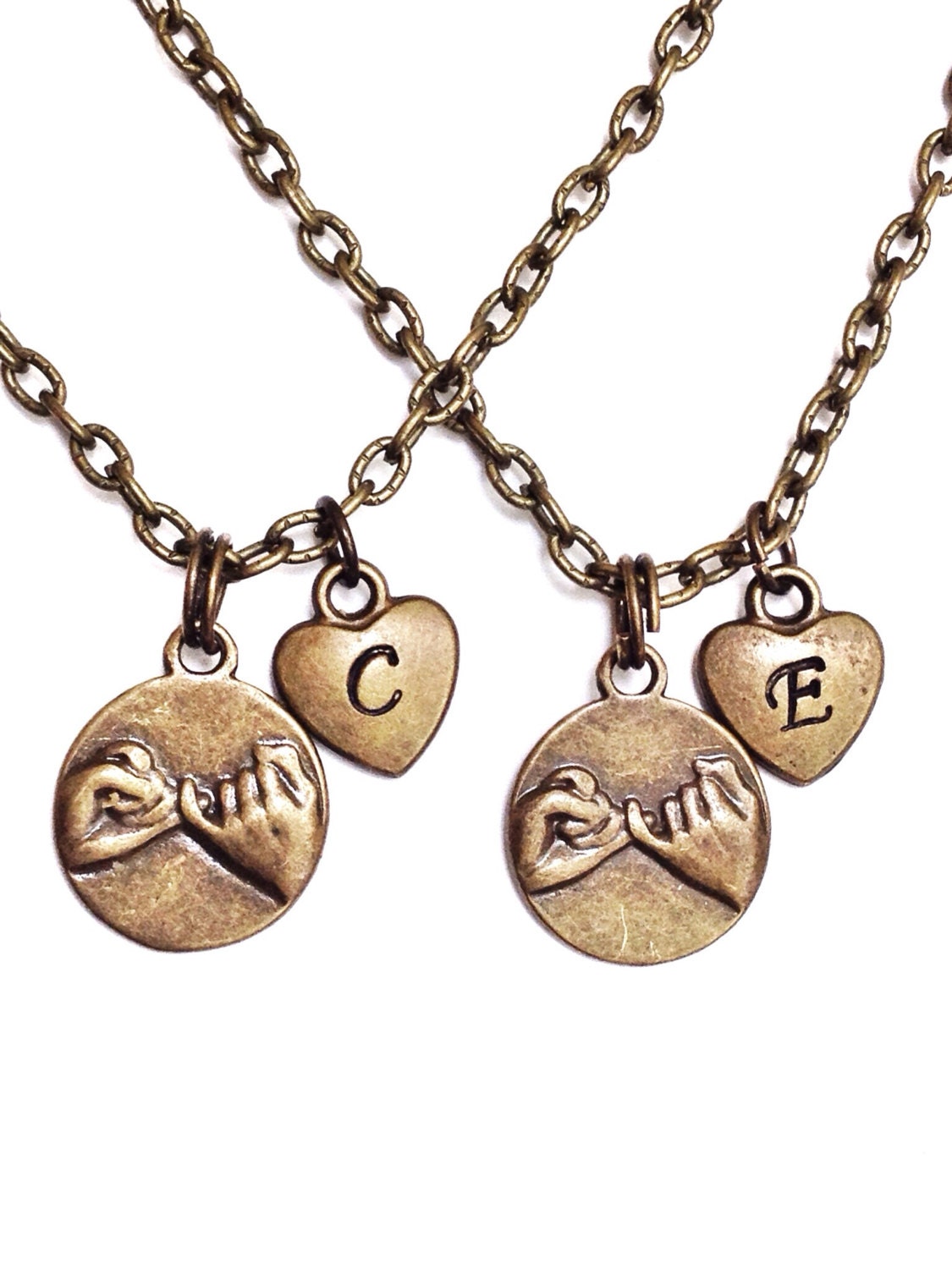 Set of Two Pinky Promise Necklaces With Hand Stamped Initials, Best ...