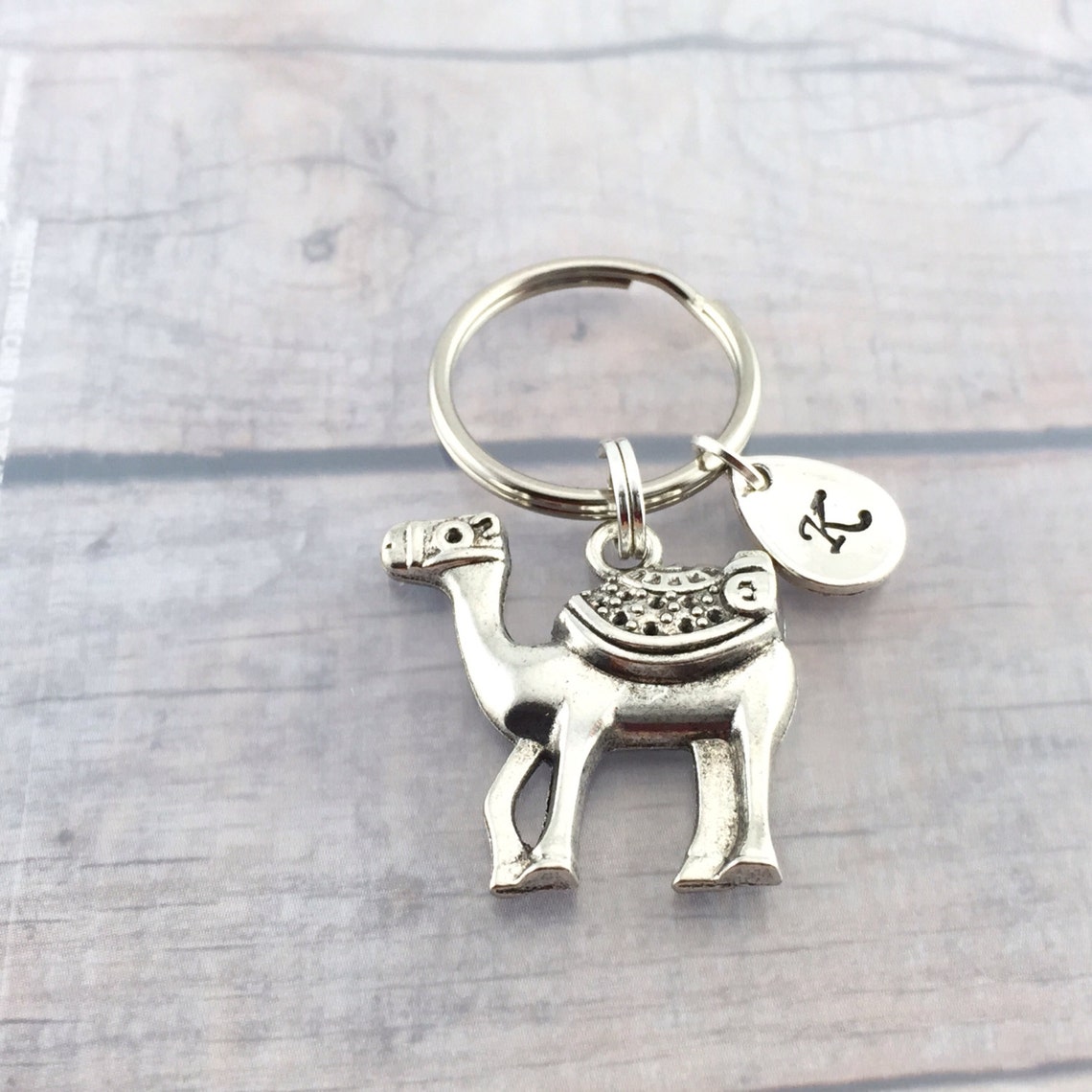 Camel Keychain With Initial Silver Camel Keyring or Purse - Etsy