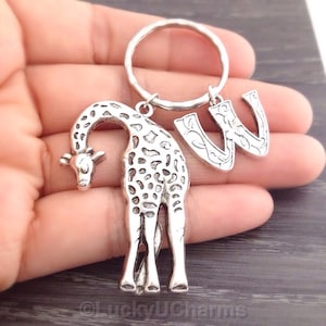 Personalized Giraffe Keychain, Initial Giraffe Keyring, Animal Jewelry ...