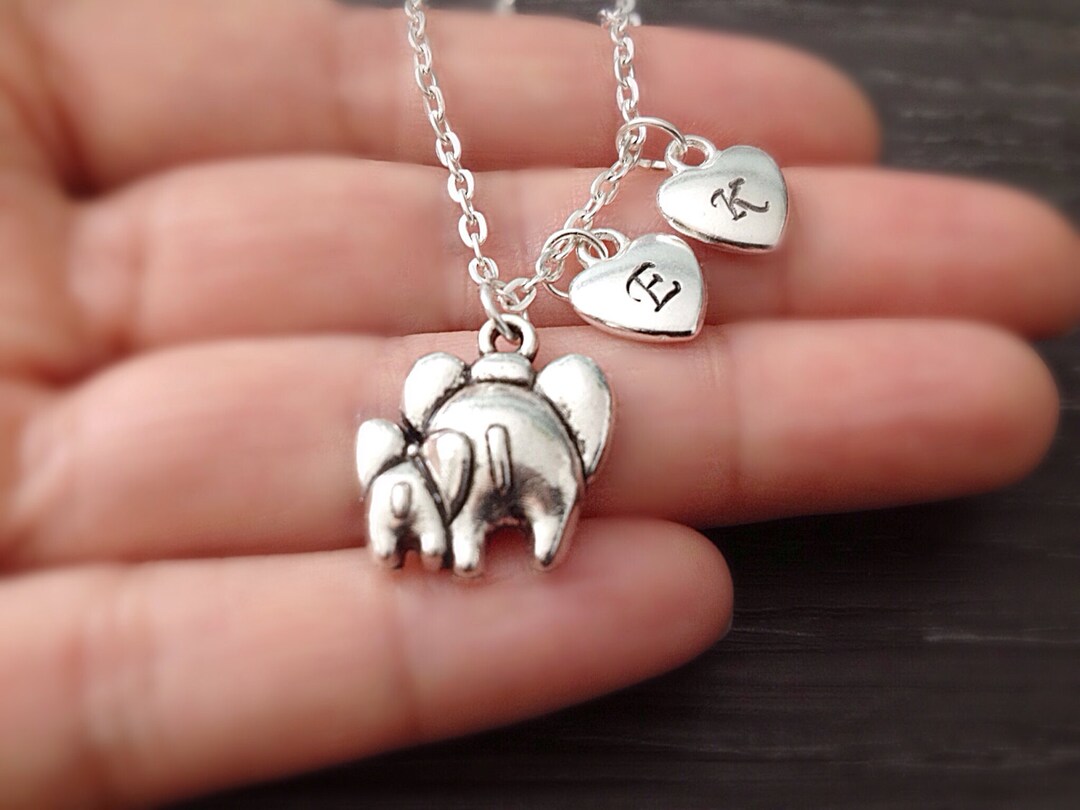 Elephant and Baby Necklace With Name Initials Big Sister - Etsy