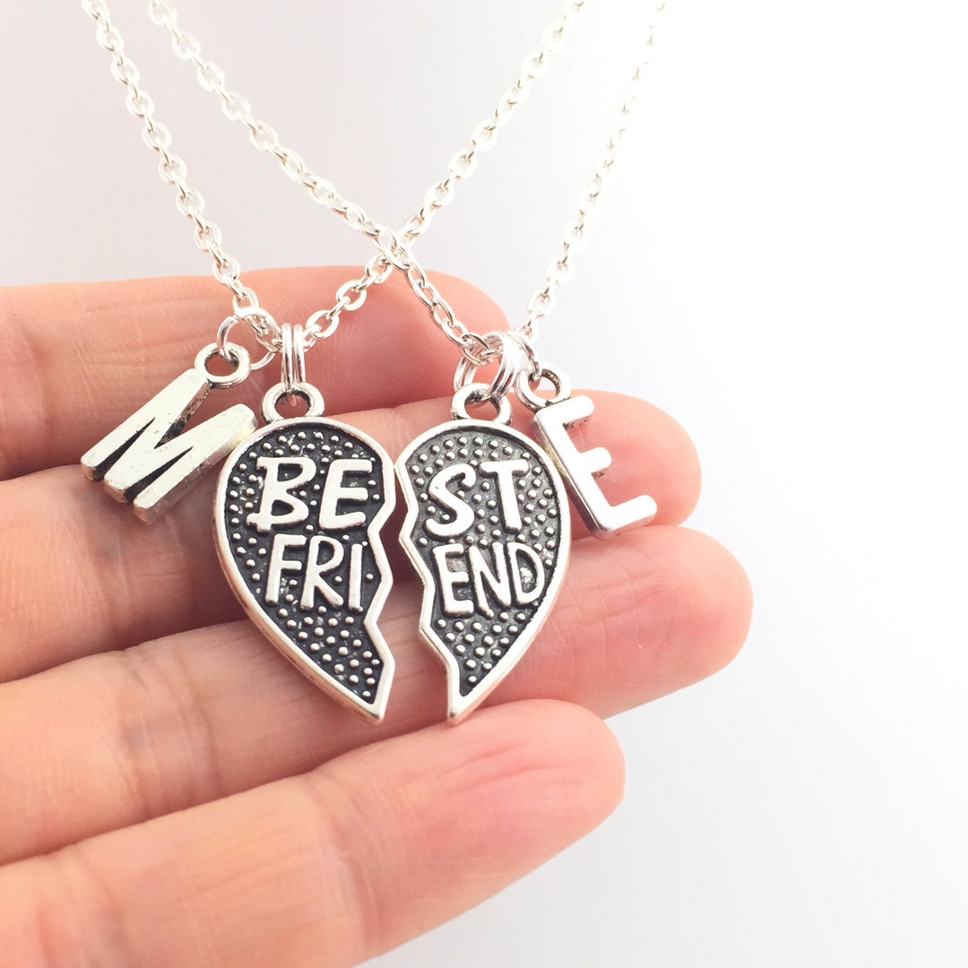 Initial Best Friends Necklace Set, Couples Jewelry, Split Heart ...