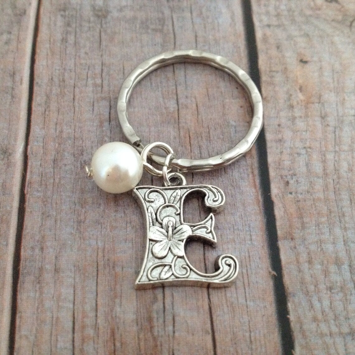 Initial Keychain with Pearl Personalized Keychain Initial | Etsy