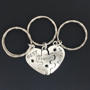3 Best Friends Forever Keychains, 3 BFF Key Rings, Heart Puzzle ...