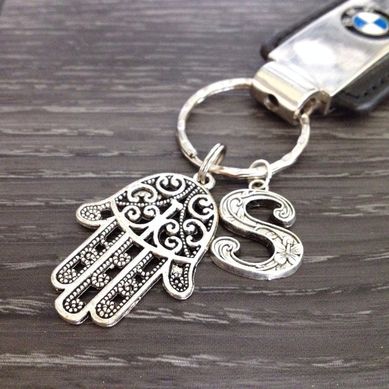Initial Hamsa Keychain Hamsa Hand Key Ring Custom Initial - Etsy