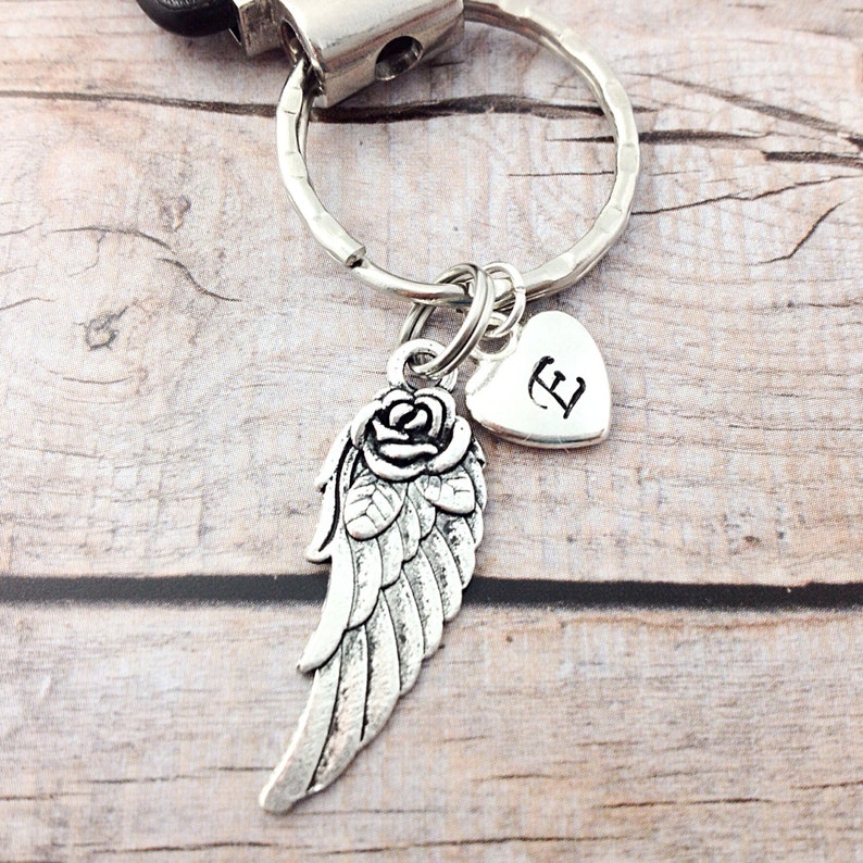 Wing Keychain With Initial Heart Angel Wing Keychain - Etsy