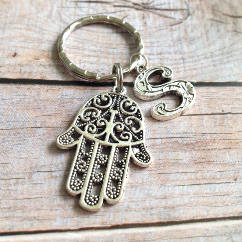 Initial Hamsa Keychain Hamsa Hand Key Ring Custom Initial | Etsy