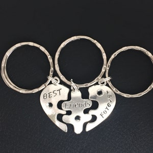 3 Best Friends Forever Keychains, 3 BFF Key Rings, Heart Puzzle ...