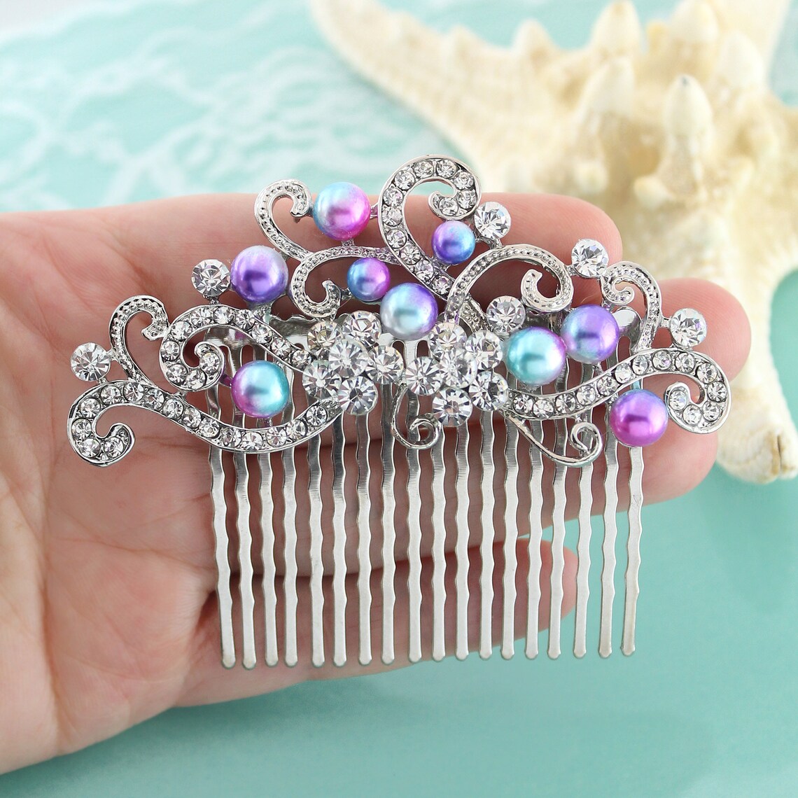 Multi Color Hair Comb Mermaid Bride Hair Clip Crystal Pearl | Etsy