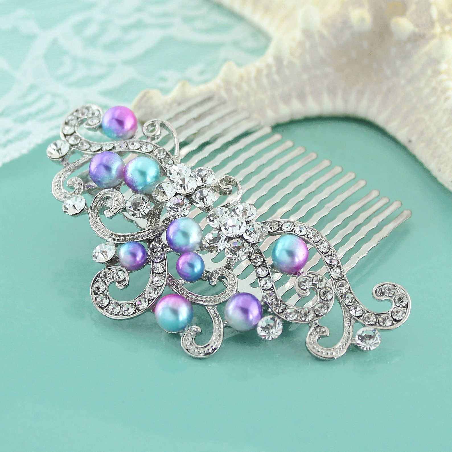 Multi Color Hair Comb Mermaid Bride Hair Clip Crystal Pearl | Etsy