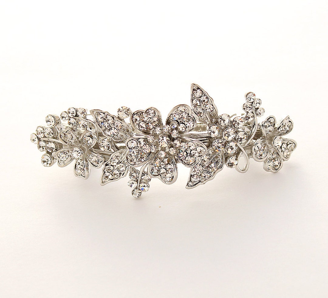 Bridal French Barrette, Wedding Rhinestone Hair Clip, Bride Hair ...