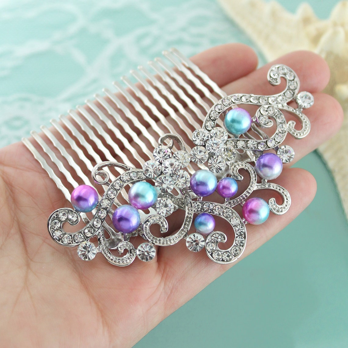 Multi Color Hair Comb Mermaid Bride Hair Clip Crystal Pearl | Etsy