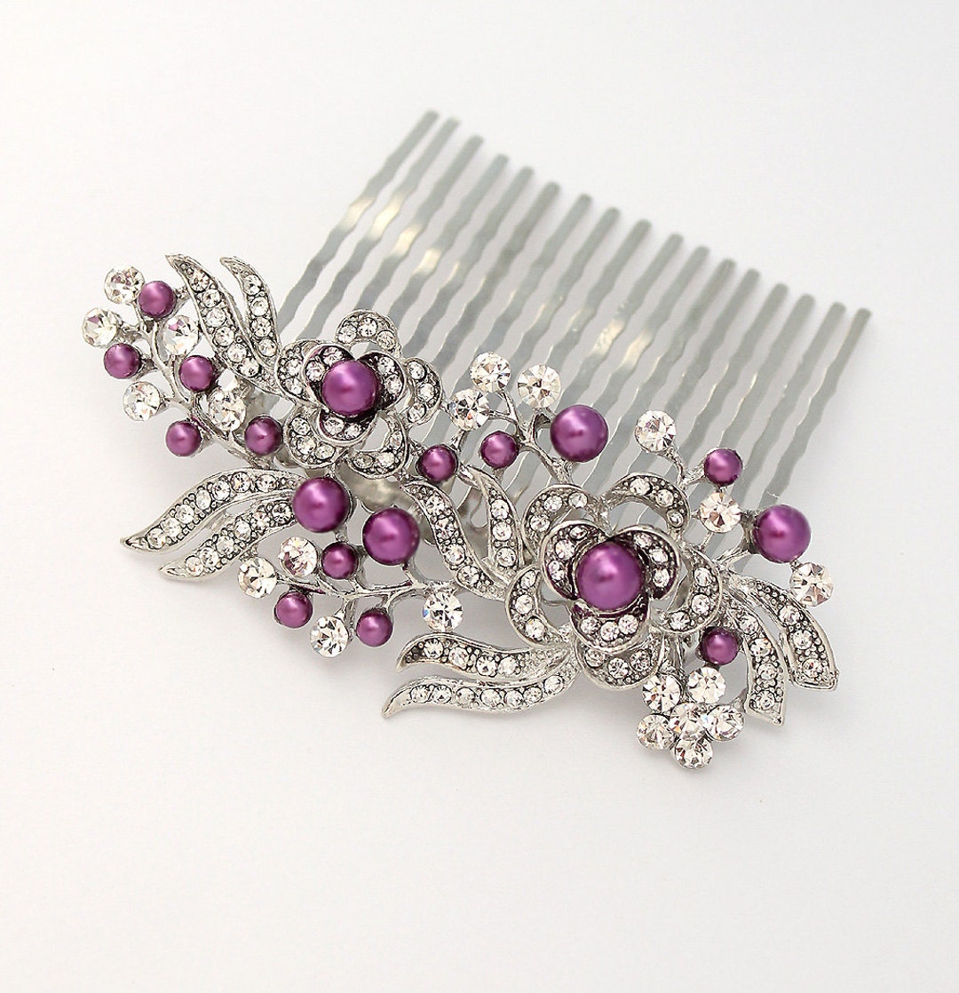 Purple Hair Comb, Rhinestone Bridal Bridesmaid Wedding Prom Hair ...