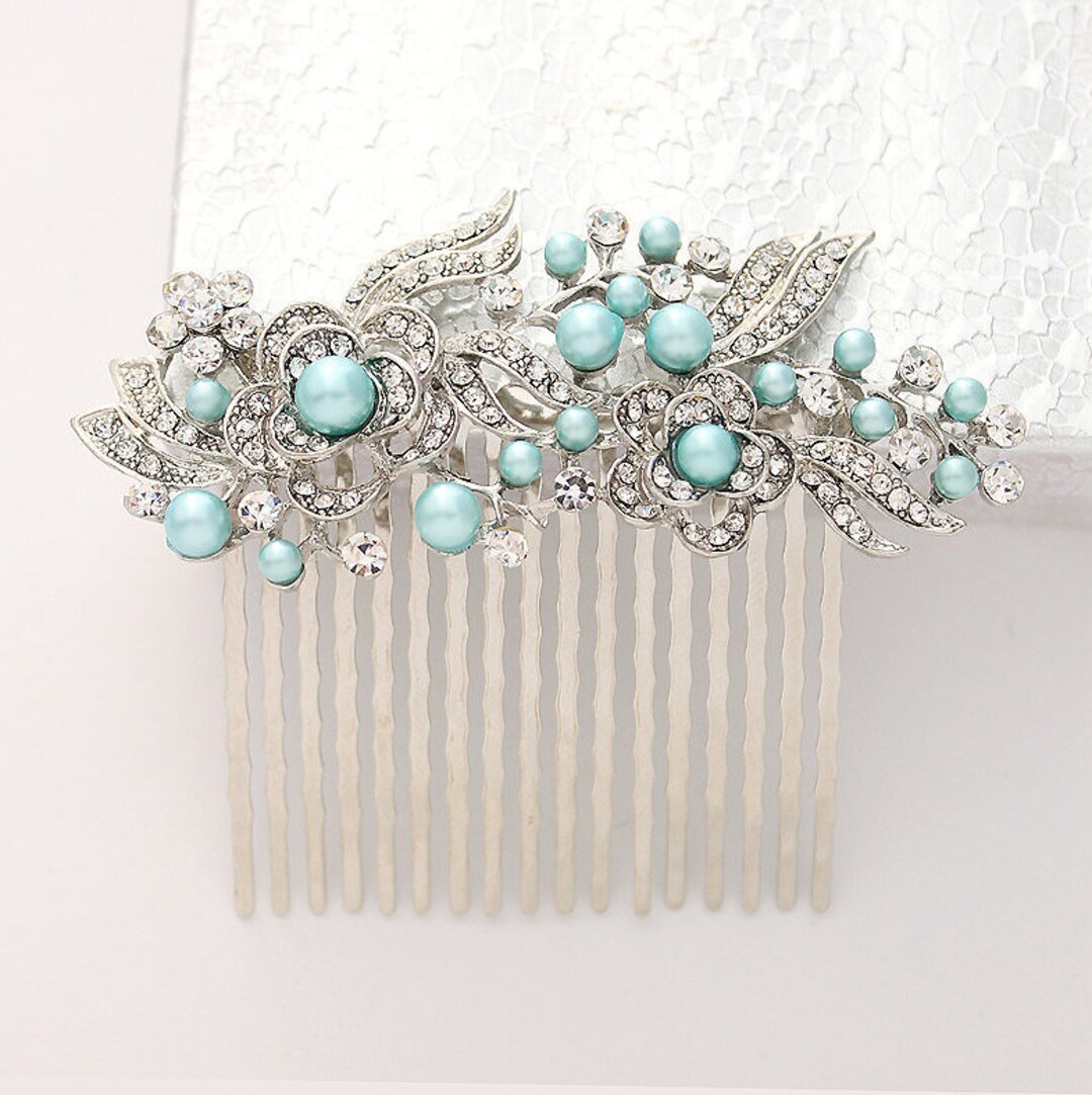 Blue Pearl Rhinestone Comb, Aqua Blue Hair Combs Accessories, Beach ...
