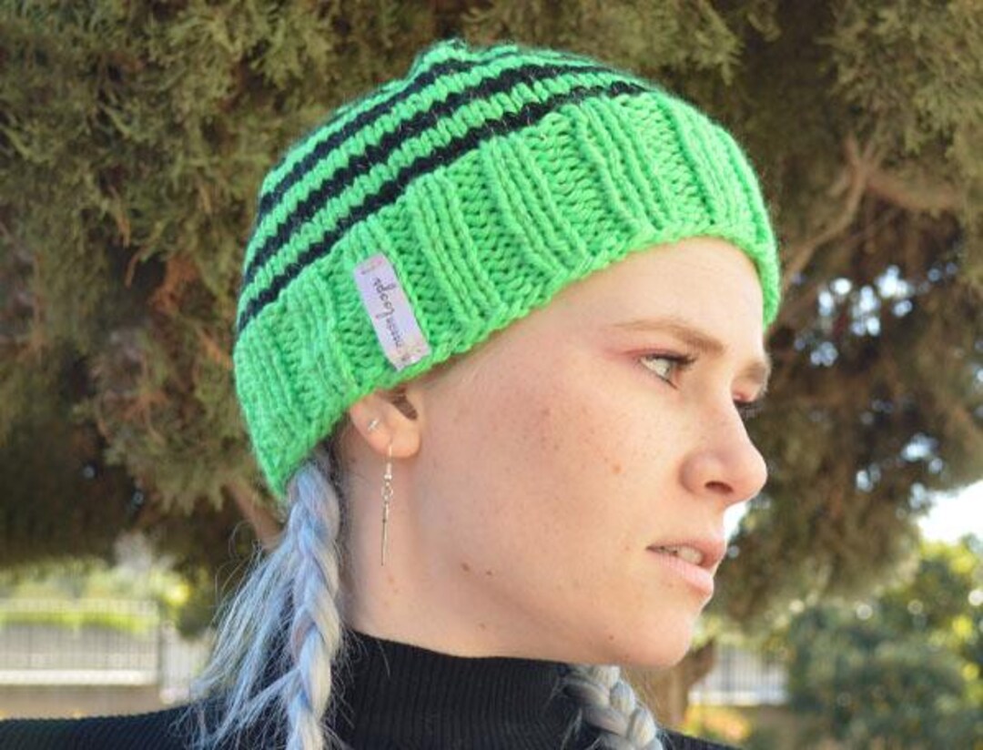Reflective Neon Green Striped Beanie - Unisex - Etsy