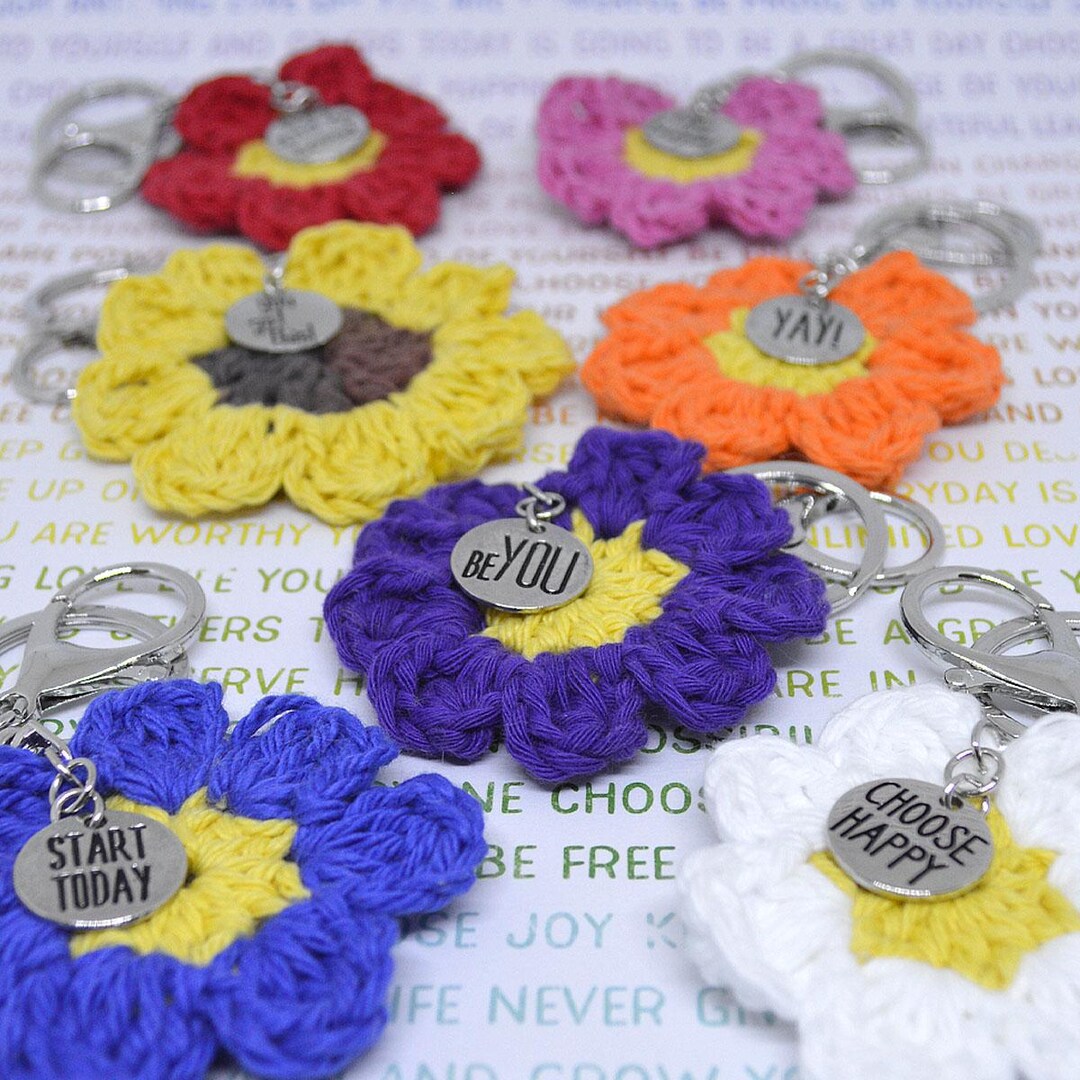 Custom Crocheted Flower Keychain or Handbag Charm With Inspirational ...