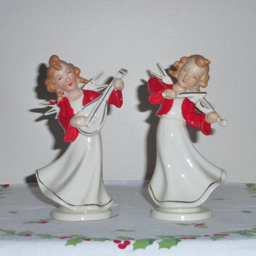 Vintage Ceramic Christmas Angels Lute and Violin - Etsy