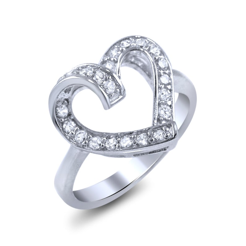 Love Heart Shape Promise Ribbon Ring 925 Sterling Silver Micro - Etsy