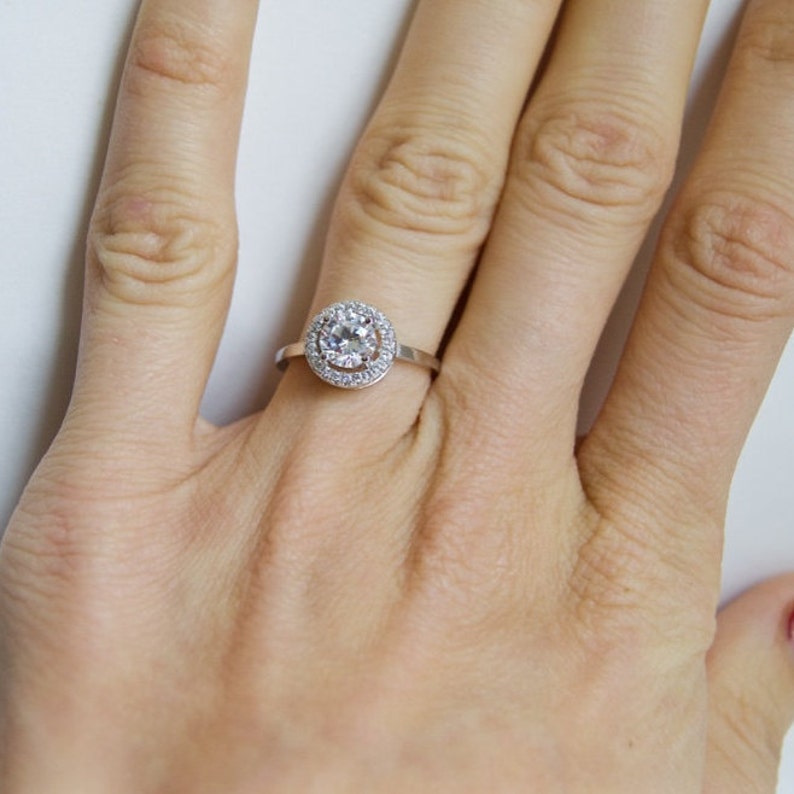 Floating Halo Engagement Ring - Round Brilliant Wedding Ring - CZ ...