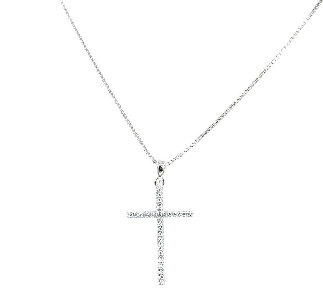 Single Row Cross Necklace, CZ Cross Sterling Silver Necklace ...