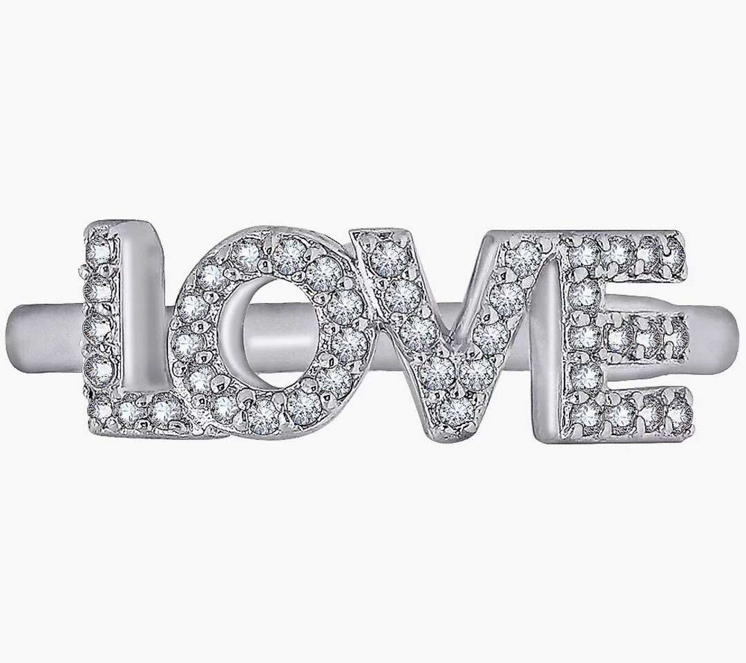 14K Gold Love Ring, Love Word Signet Ring, Stackable Love Ring, Dainty ...