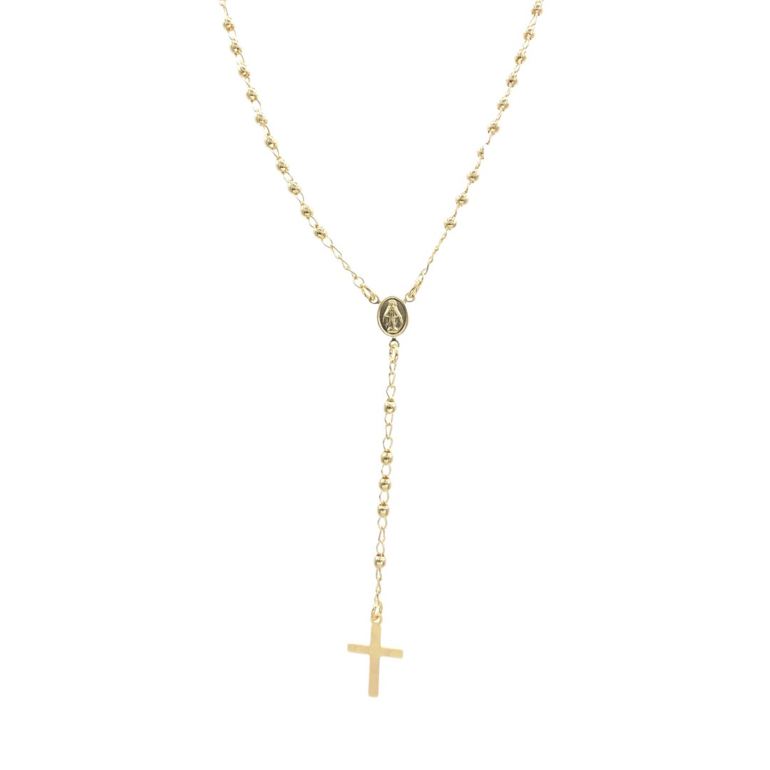 Light Gold Beaded Rosary Necklace 18K Gold-filled Double-sided Pendant ...