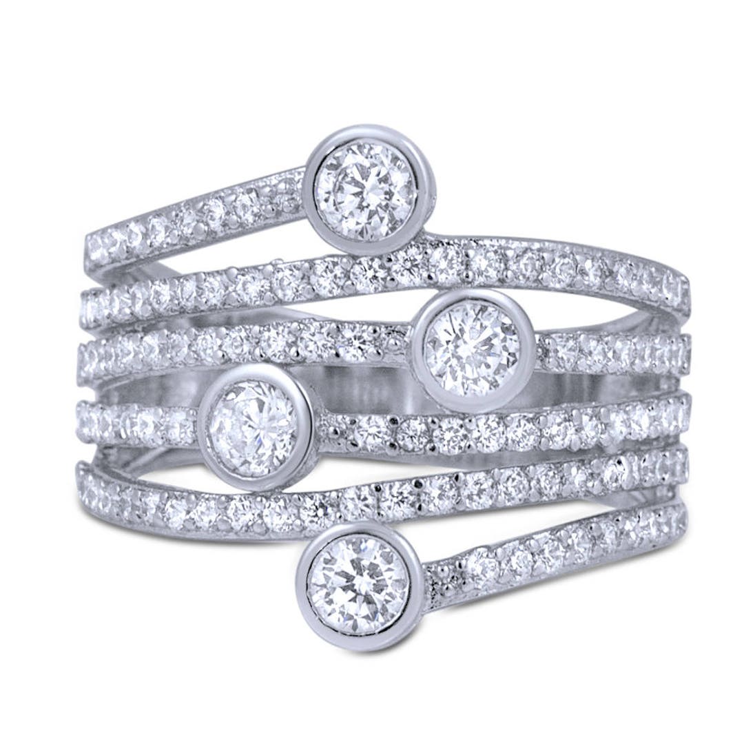 Big Pave Statement Silver Ring, Cubic Zirconia Bezel Cocktail Ring ...