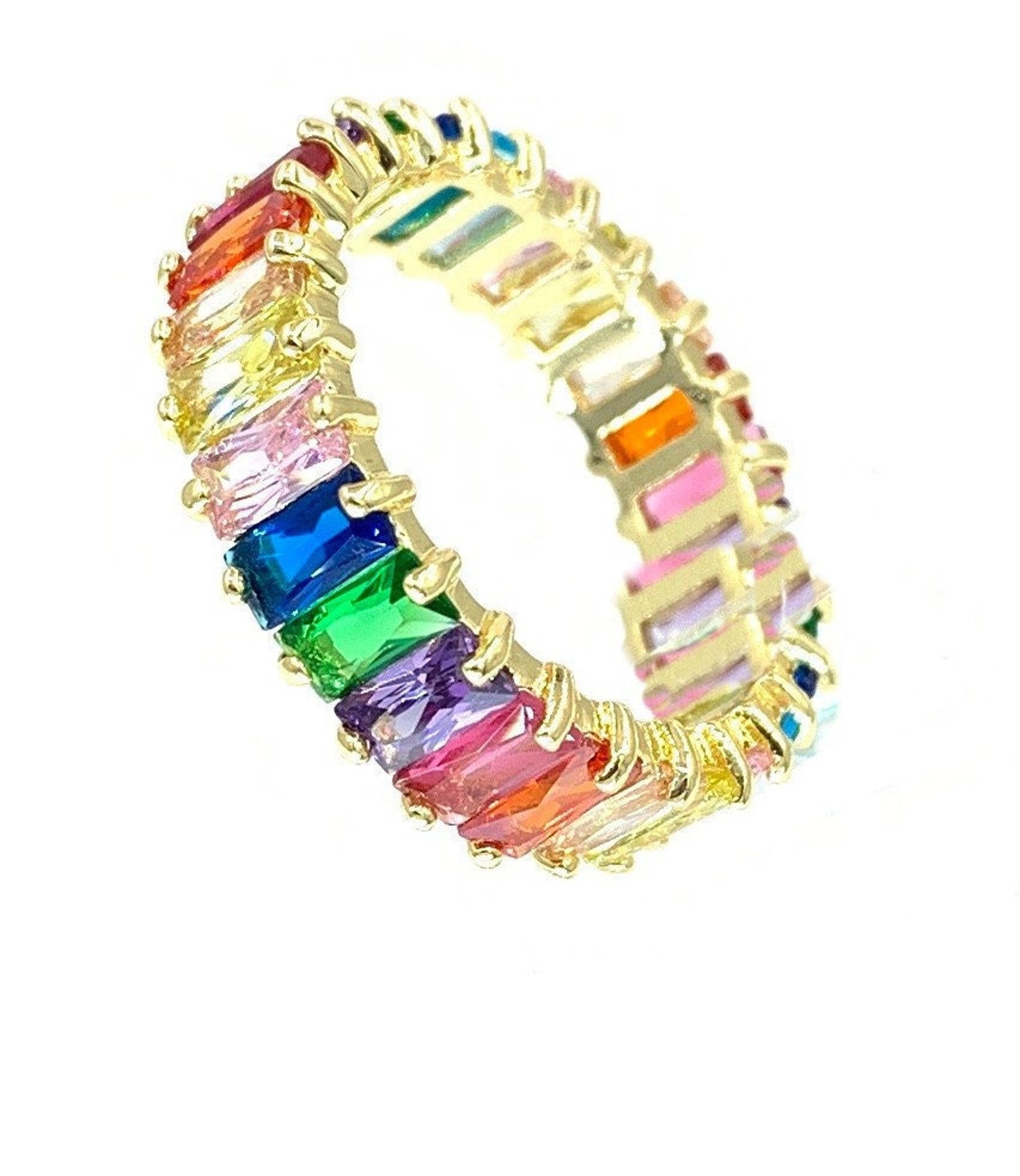 18K Multicolor Rainbow Eternity Ring Rainbow Eternity Band - Etsy