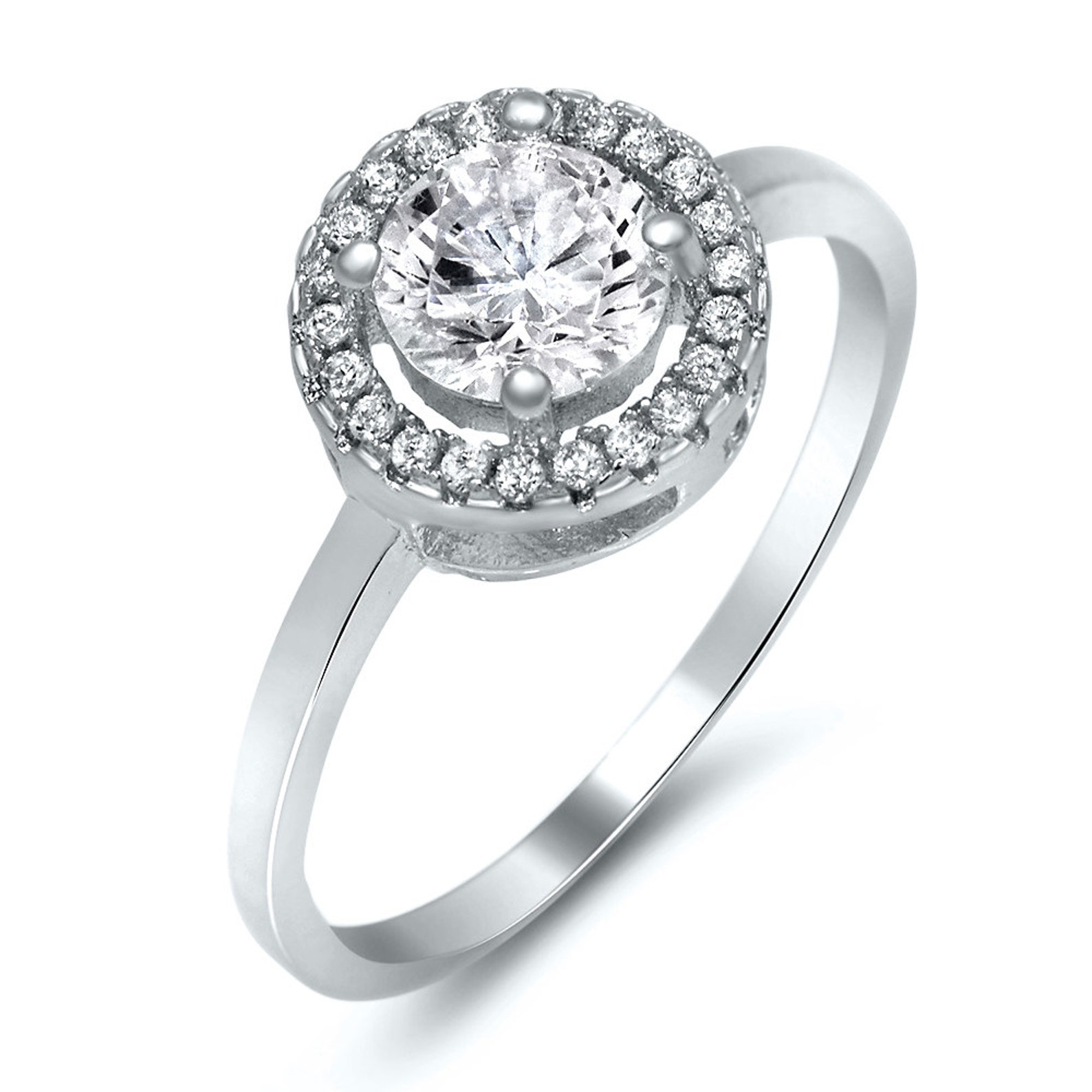 Floating Halo Engagement Ring - Round Brilliant Wedding Ring - CZ ...