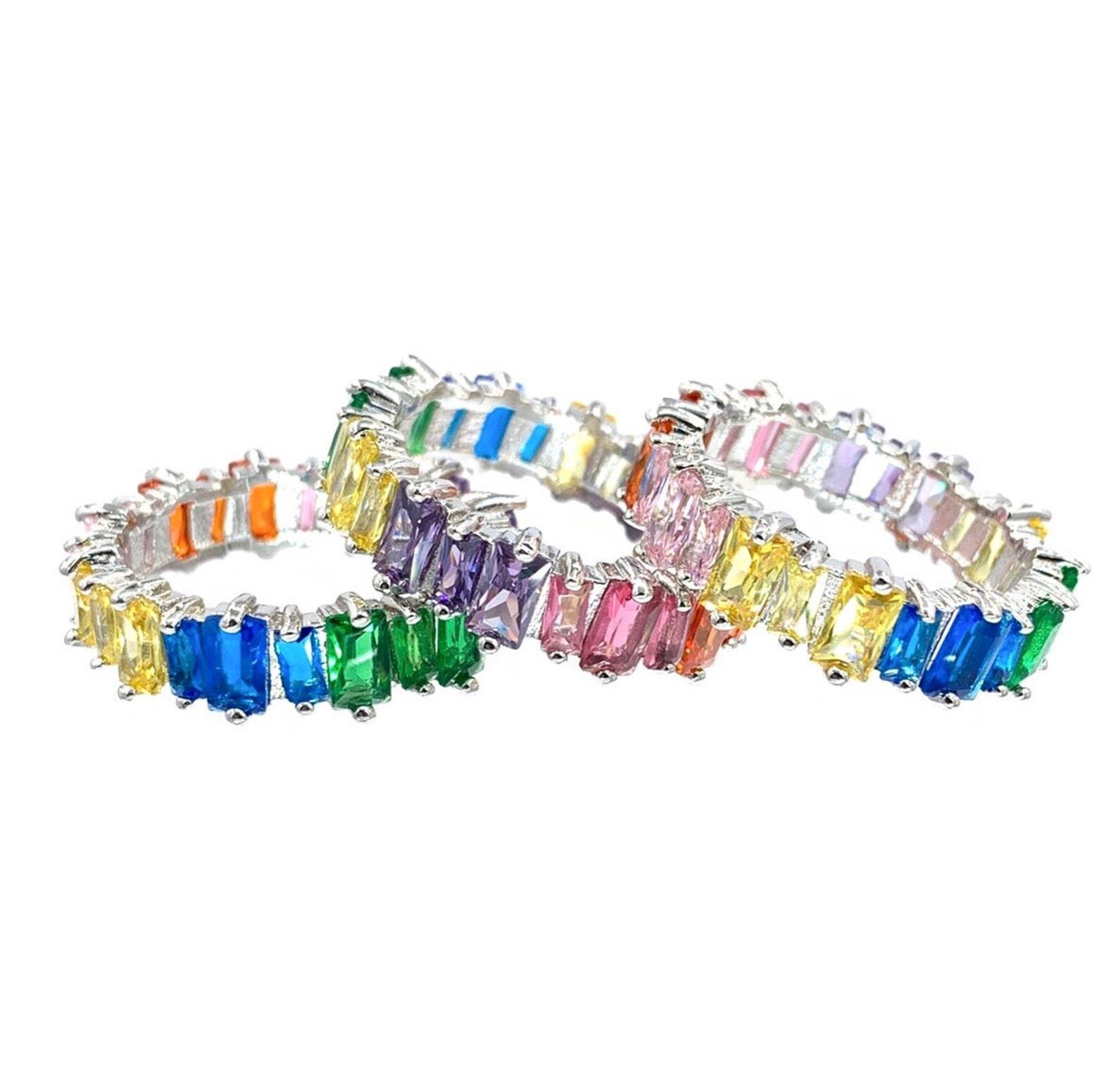18k Multicolor Rainbow Eternity Ring Rainbow Eternity Band Etsy