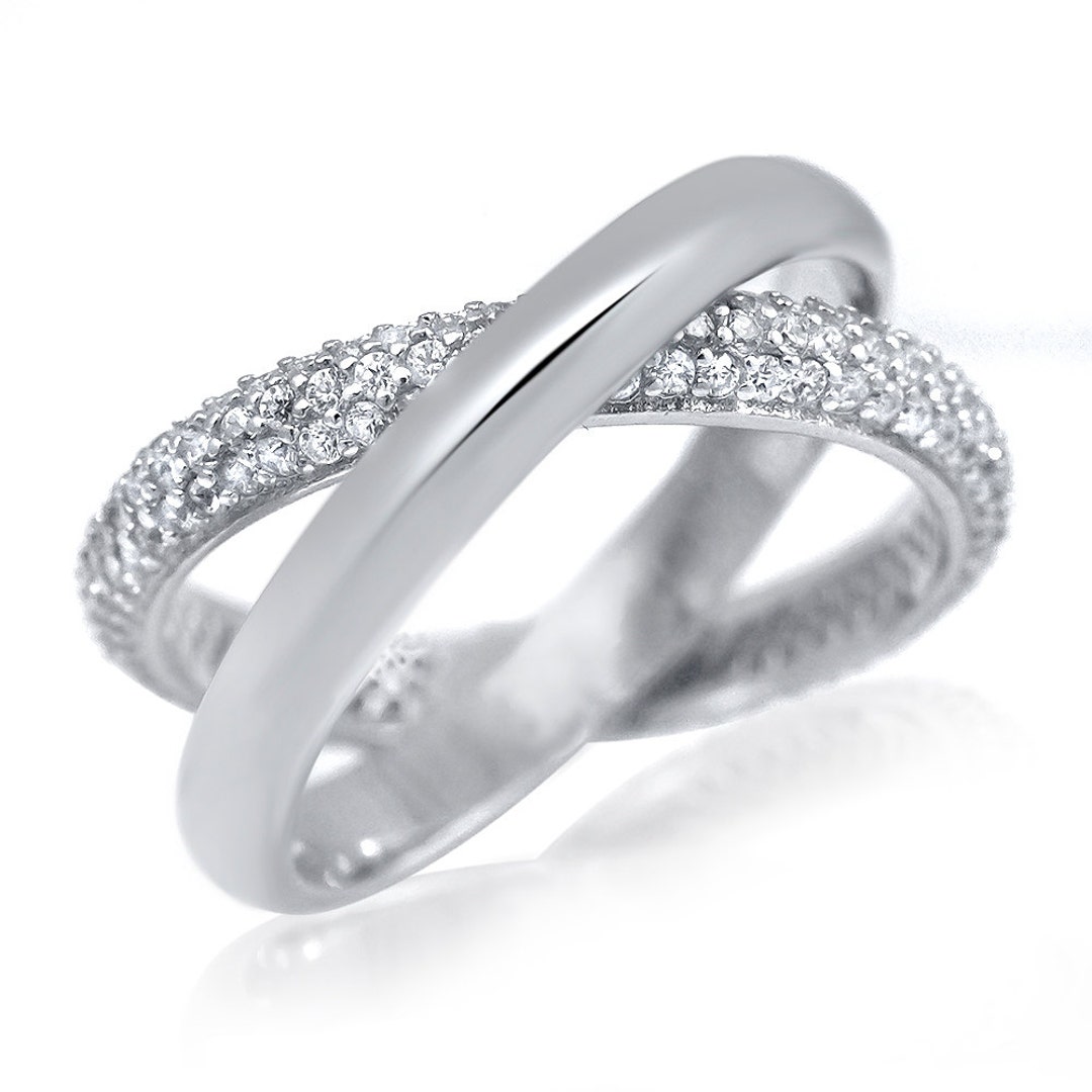 Criss Cross Eternitysterling Silver Ring- Crossed Bands Cubic Zirconia ...
