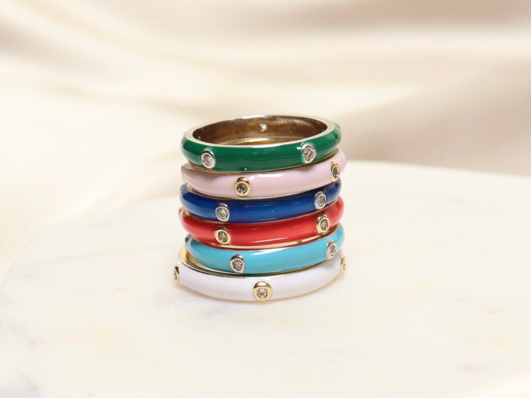 Colorful Enamel Ring, Gold Enamel Ring for Her, Multicolor Silver ...