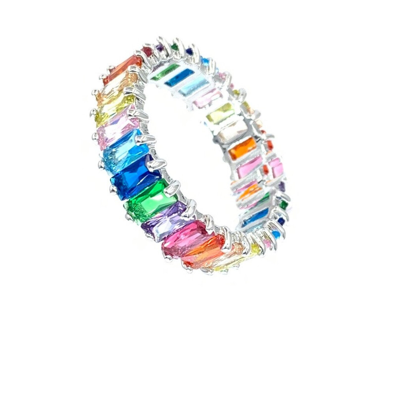 18K Multicolor Rainbow Eternity Ring Rainbow Eternity Band - Etsy