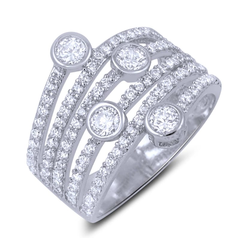 Big Pave Statement Silver Ring Cubic Zirconia Bezel Cocktail - Etsy