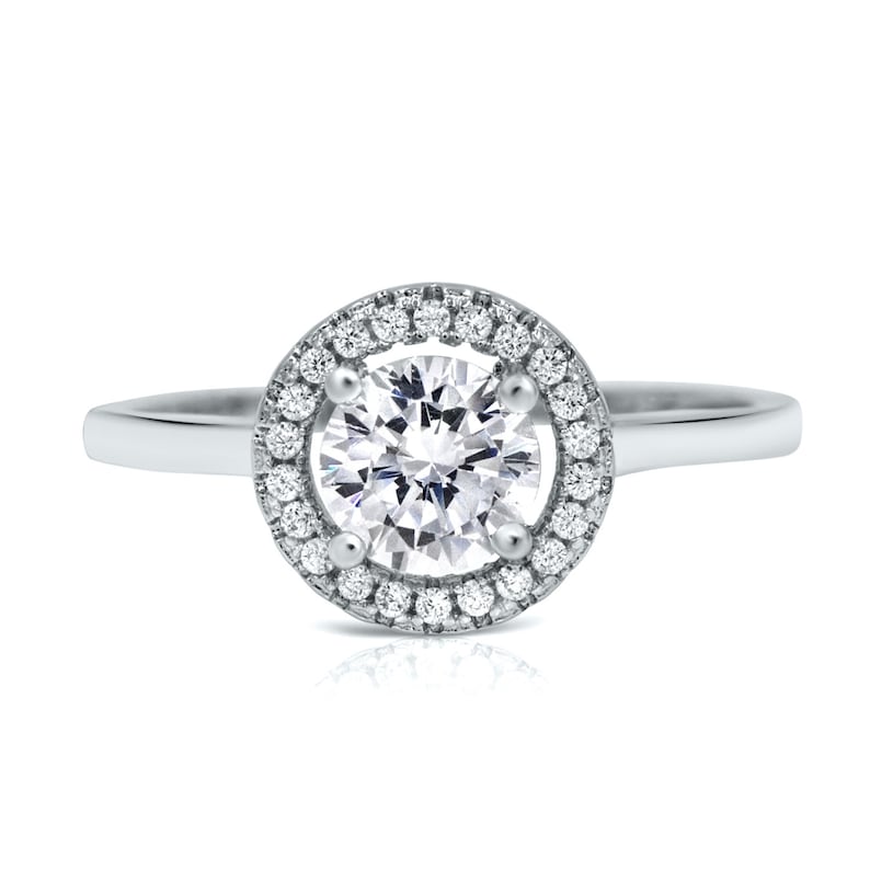 Floating Halo Engagement Ring - Round Brilliant Wedding Ring - CZ ...