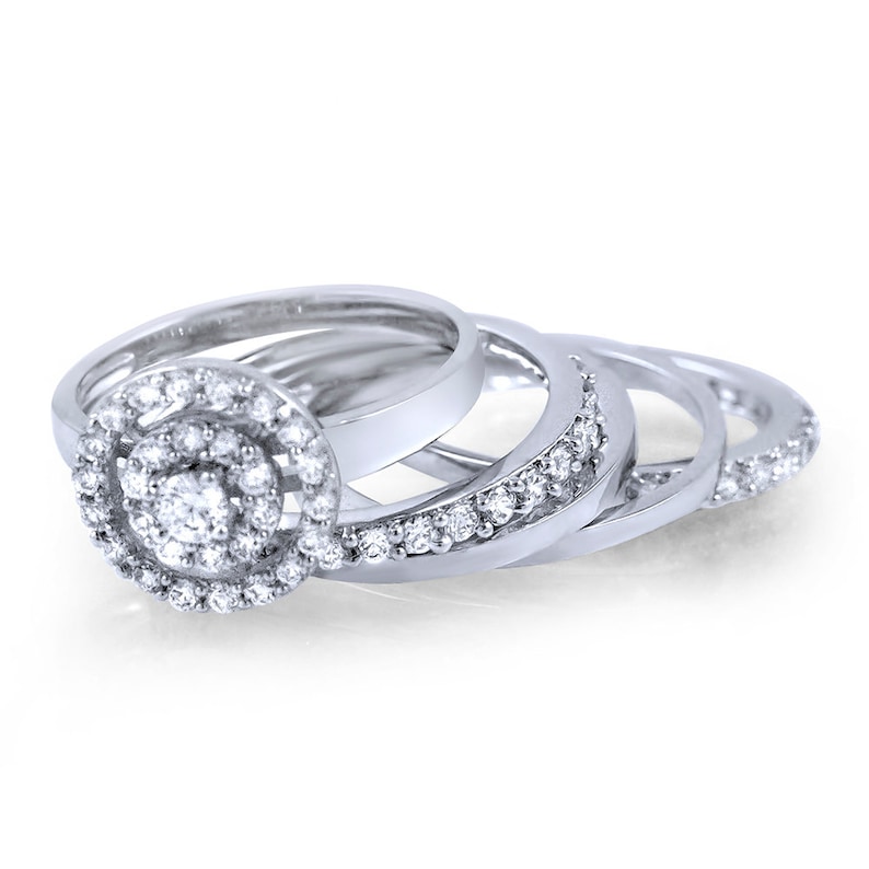 5 Pc Engagement Ring Set CZ Halo Engagement Ring Cubic - Etsy