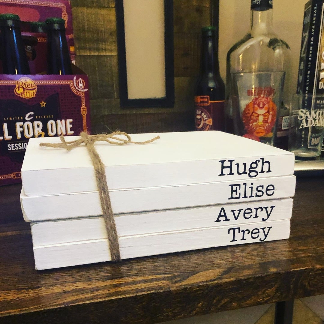 Personalized Faux Wooden Book Stack, Farmhouse Decor - Etsy