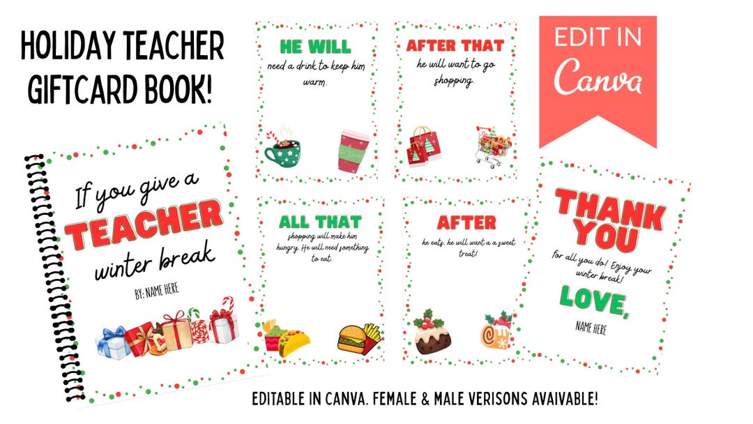 Teacher Winter Break Gift Card Booklet (digital File, Male Version) - Etsy