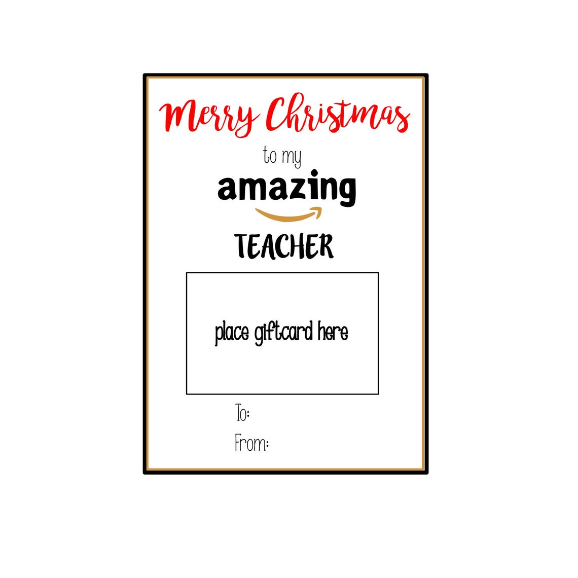 Printable Christmas Amazon Gift Card Holder for Teacher, Friend ...