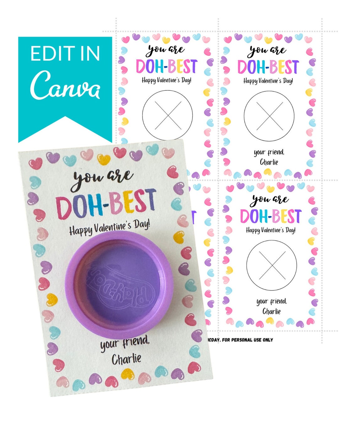 Play-doh Valentines Cards, Editable Non-candy Valentines (digital ...