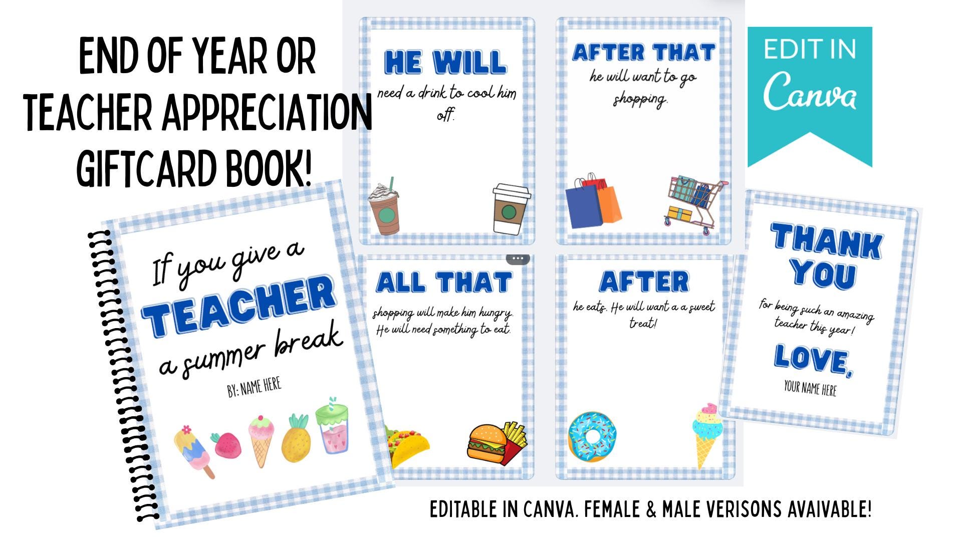Teacher Appreciation Gift Card Booklet | Printable Summer Break Theme ...