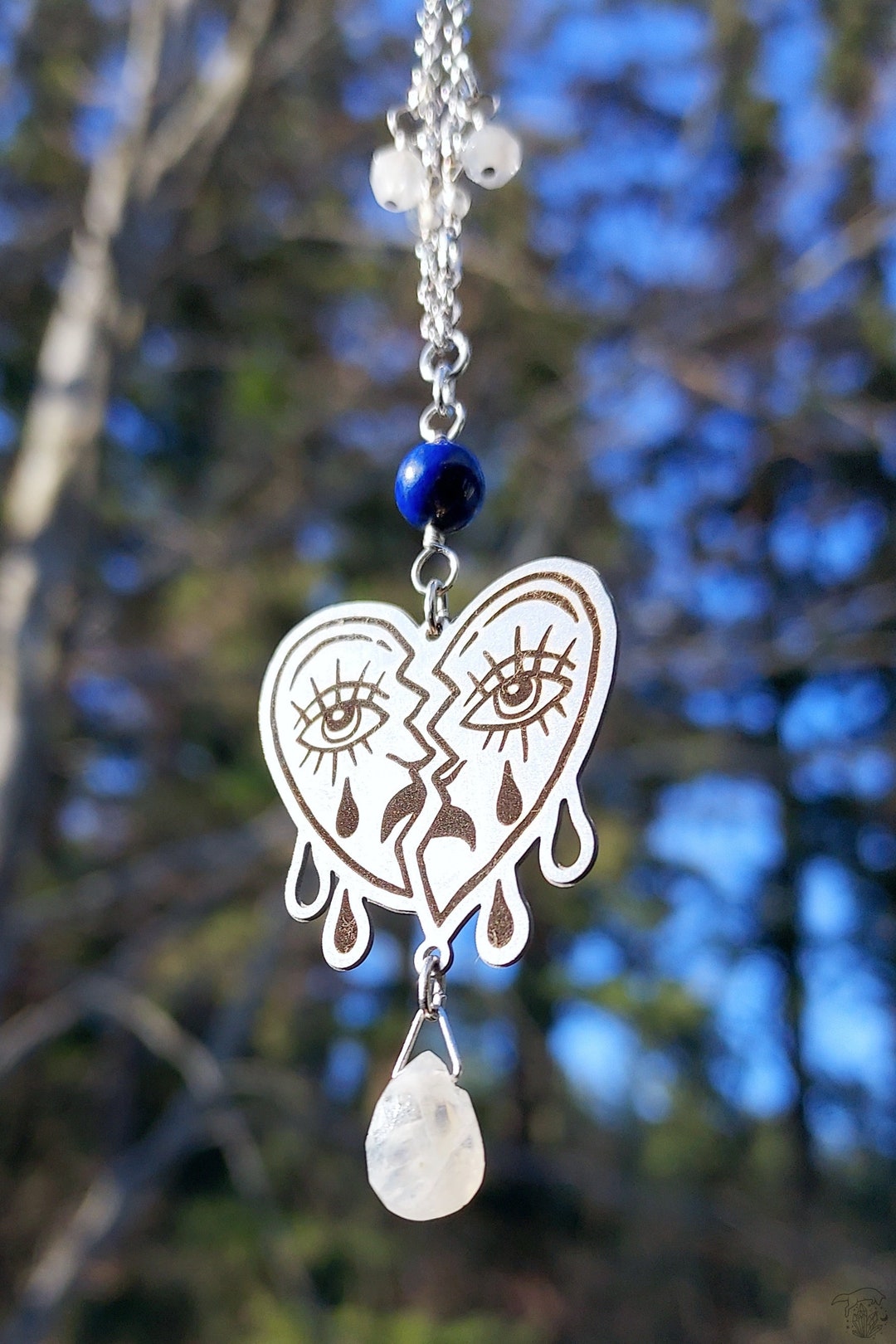 Crying Heart Necklace With Lapis Lazuli & Rainbow Moonstone - Etsy