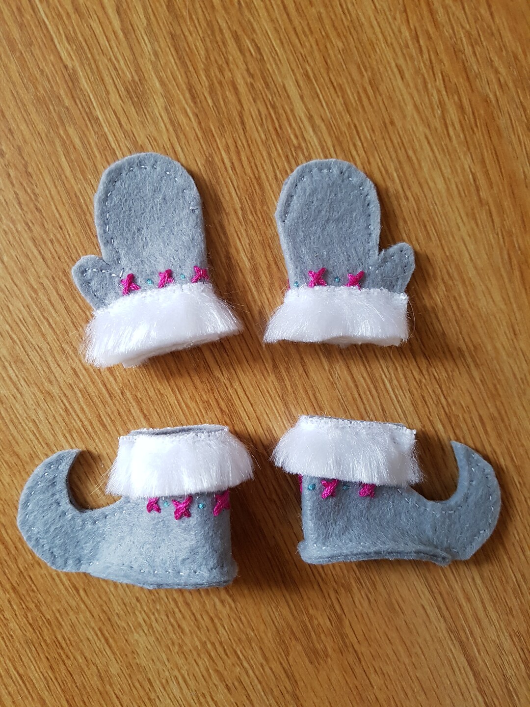 Felt Elf Doll Boots and Mittens Set With Fur in Grey - Etsy