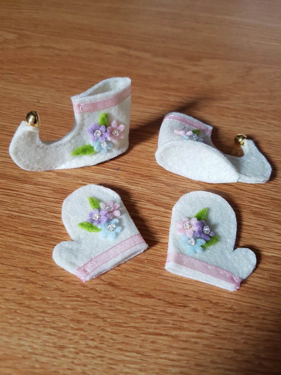 Felt Elf Doll Boots and Mittens Set With Flowers - Etsy