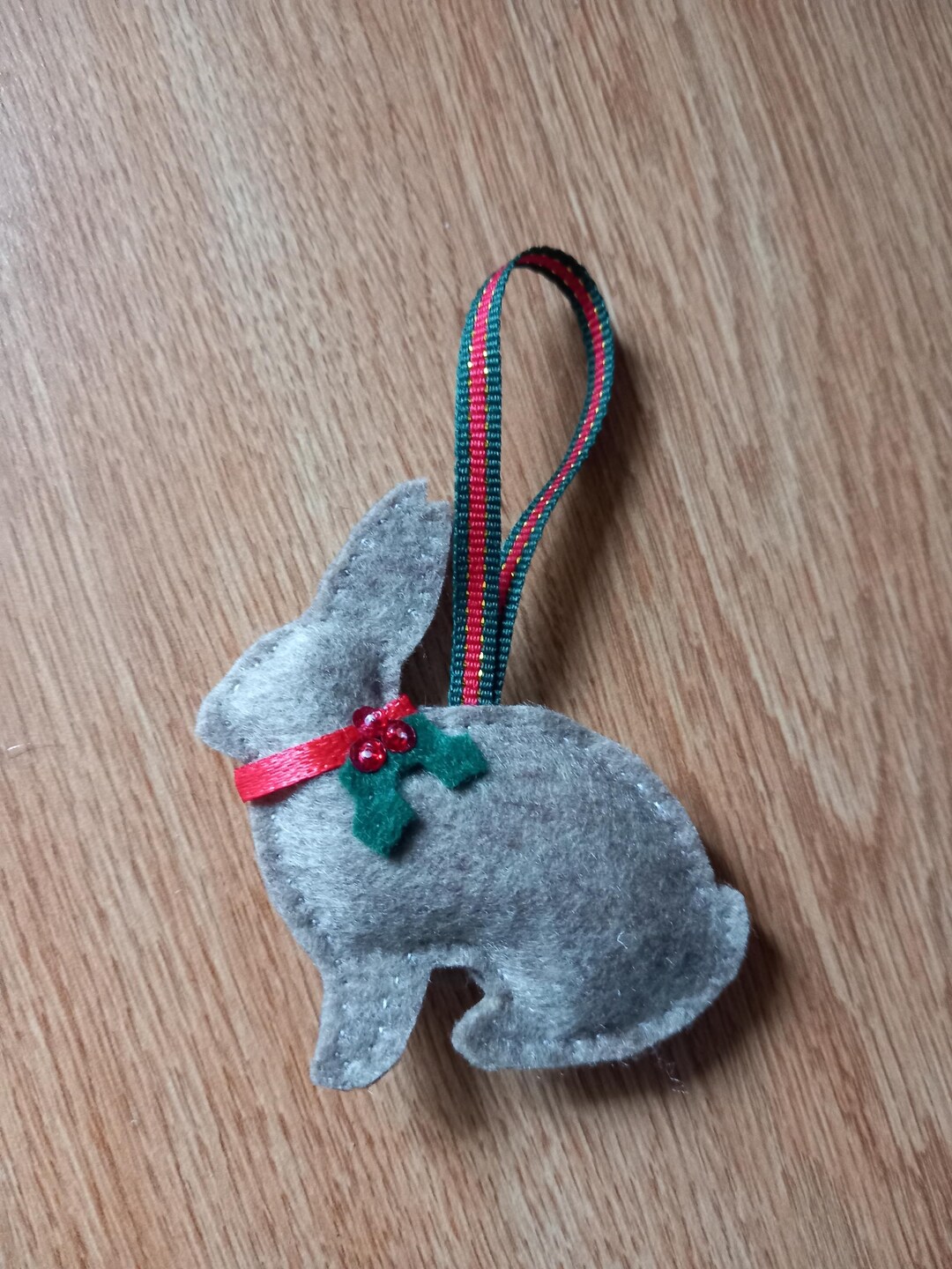 Felt Christmas Rabbit Bauble in Brown With Holly - Etsy UK