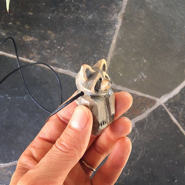 Raccoon Totem Necklace Hand Carved Grey & Black Stain | Etsy